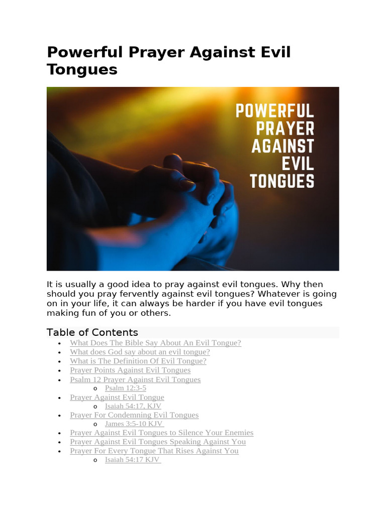Powerful Prayer Against Evil Tongues | PDF | Prayer | Hell