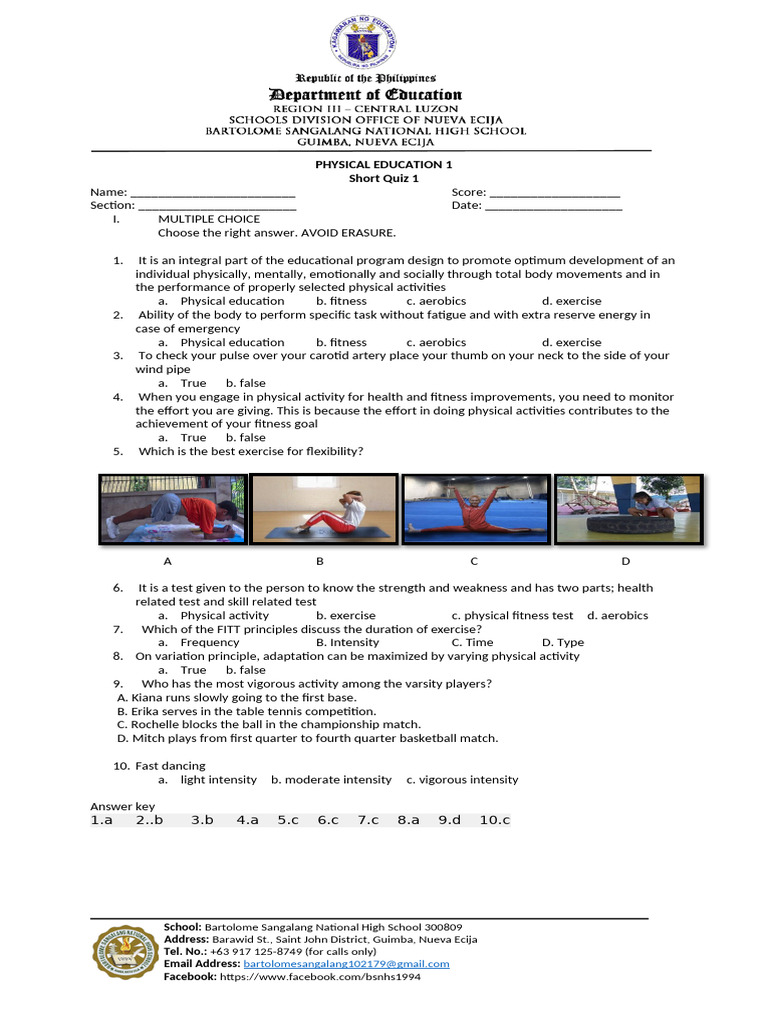Short Quiz | PDF | Physical Fitness | Physical Education