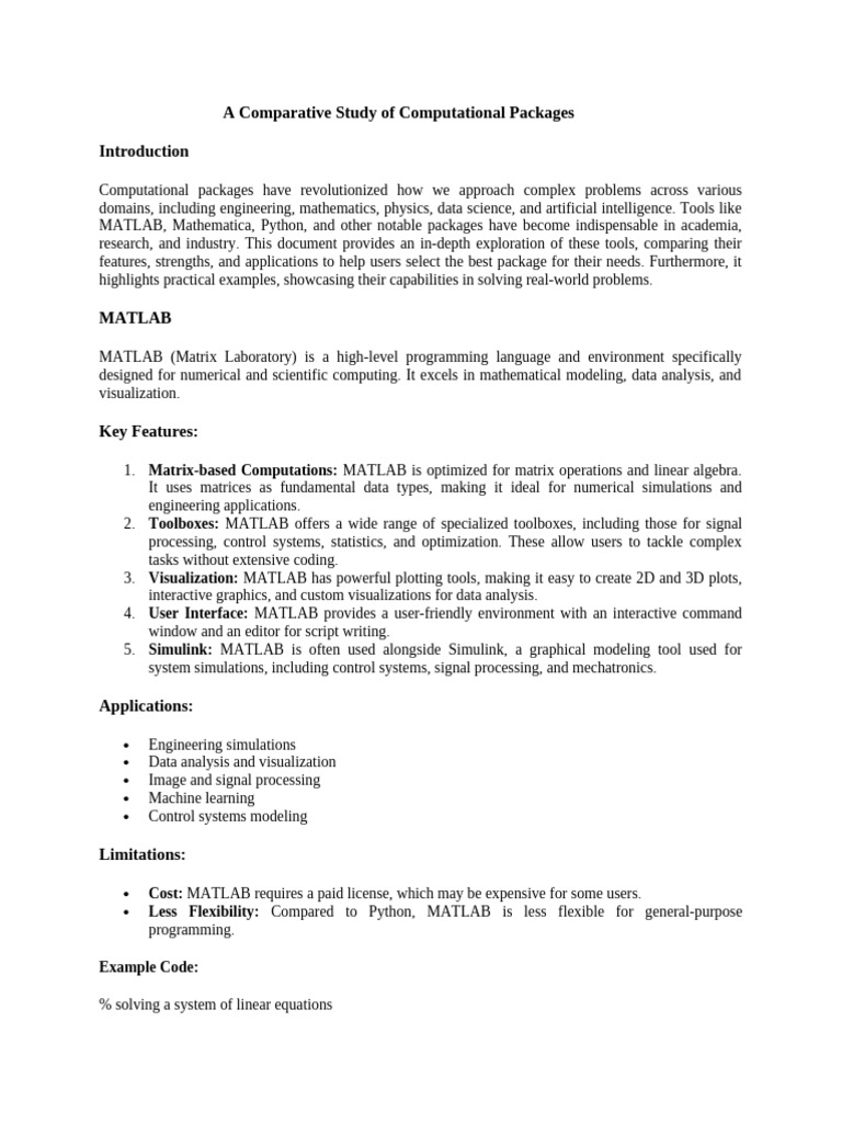 A Comparative Study of Computational Packages | PDF | Matlab | Python ...