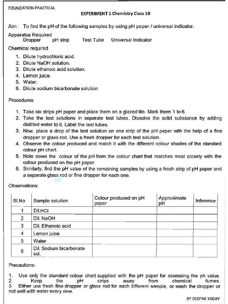 Chemistry Practical Class 10 | PDF