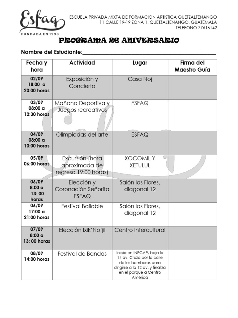 Programa de Aniversario | PDF