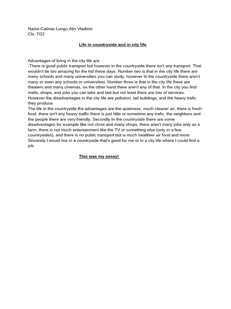 Life in Countryside and in City Life (Advantages and Disadvantages) | PDF
