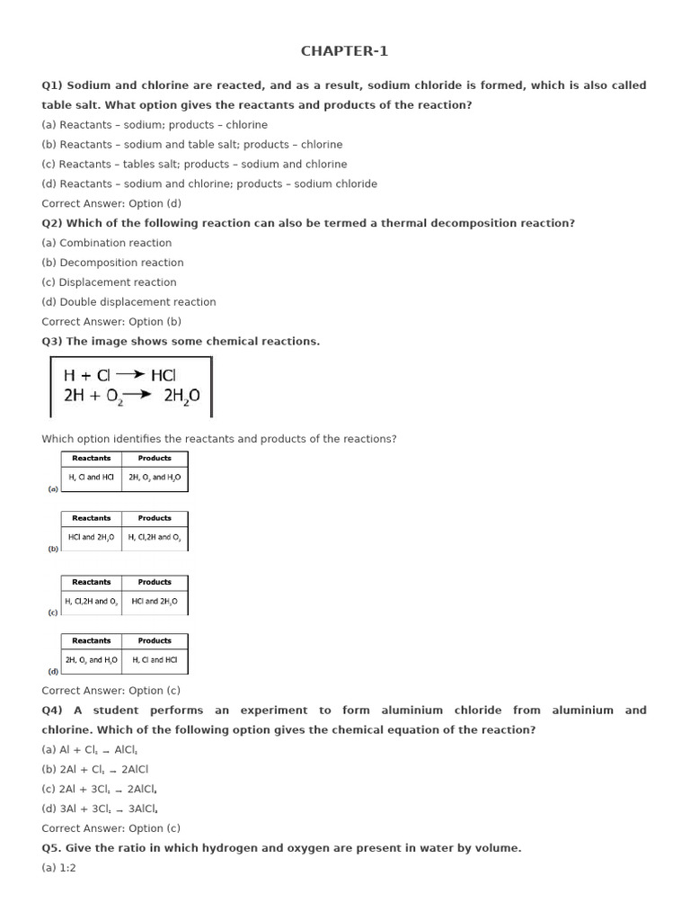 CHAPTER-1 SCIENCE | PDF | Chlorine | Chemical Reactions