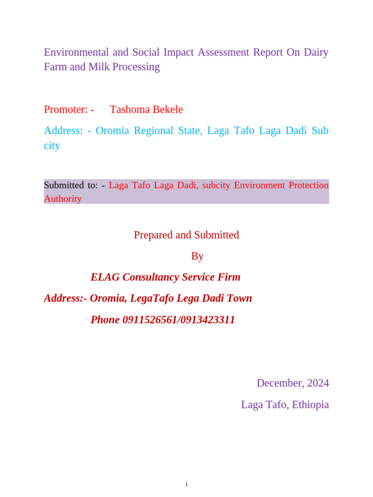 Tashooma Dairy Eia | PDF | Environmental Impact Assessment | Dairy