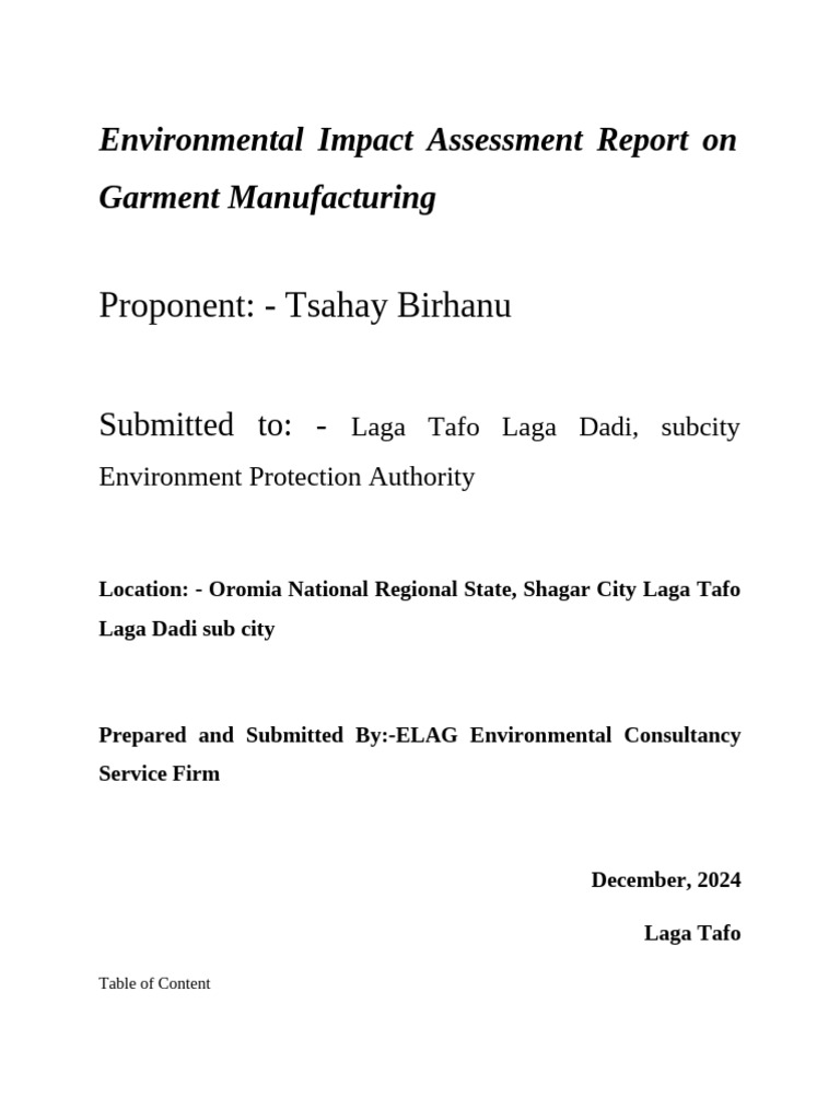 Tsahay Birhanu EIA | PDF | Environmental Impact Assessment | Effluent