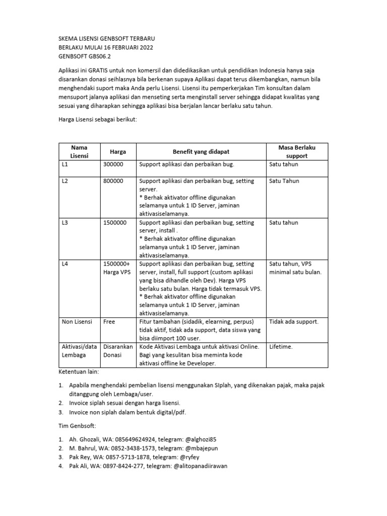 Skema Lisensi Genbsoft 2022 | PDF