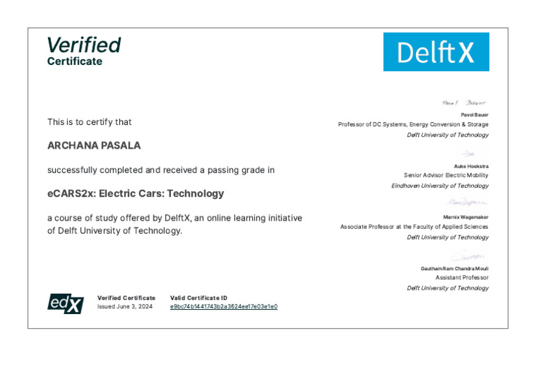 DelftX eCARS2x Certificate _ edX pcmc pdf .com | PDF