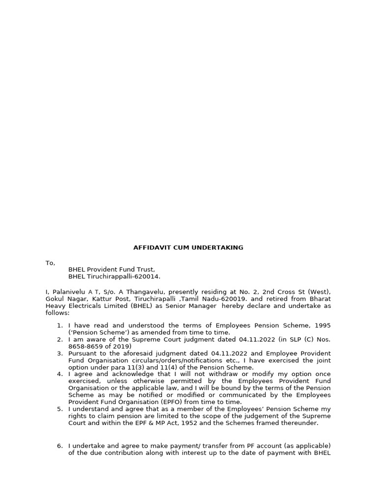Atp Affidavit Cum Undertaking Draft10042023r | PDF | Employment Compensation