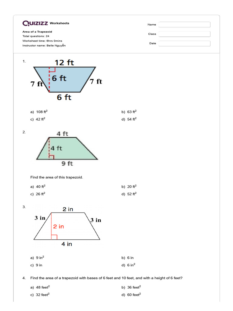 Area of a Trapezoid | PDF | Area | Elementary Mathematics