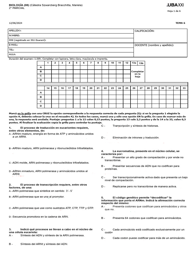 2P1C_2024_tema6_claves | PDF | Messenger Rna | Rna