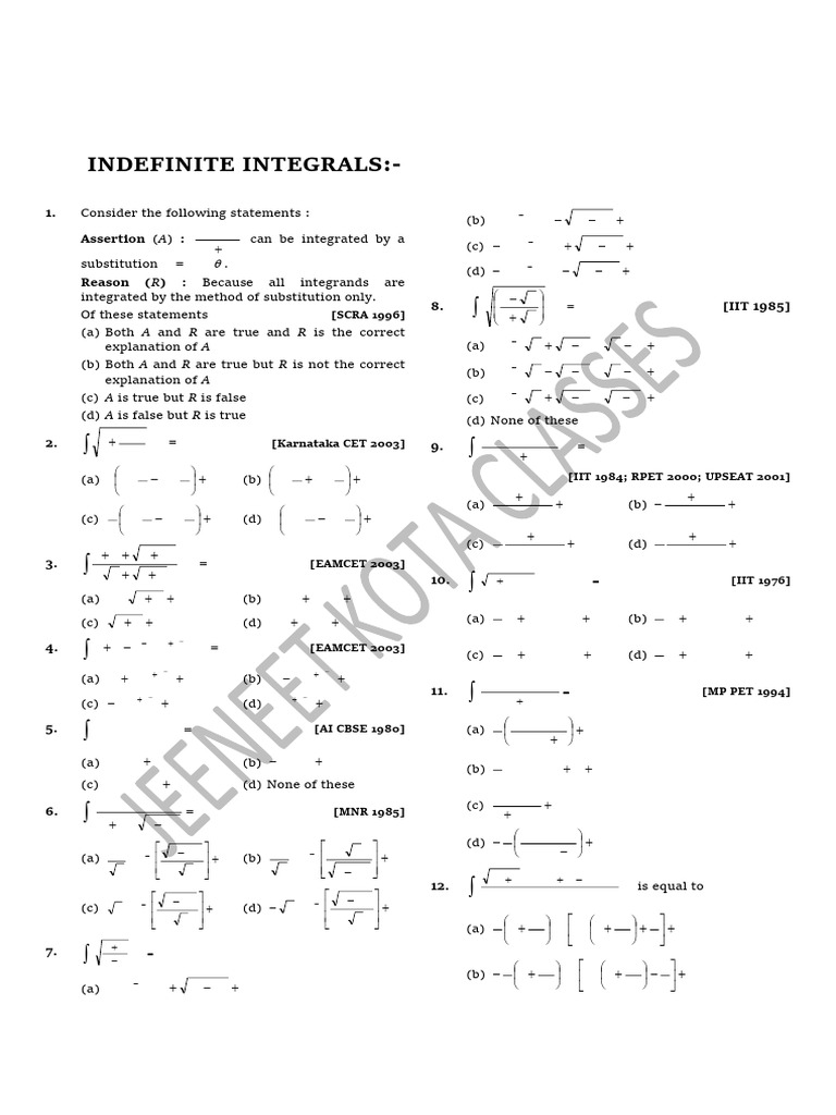 Dpp-1 (Indefinite Integrals) | PDF | Mathematical Analysis