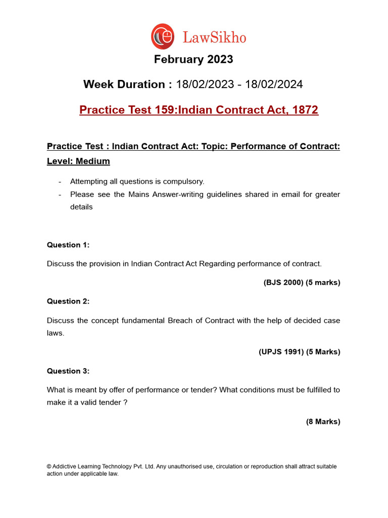 Law Exam Prep: Contract Act Test | PDF