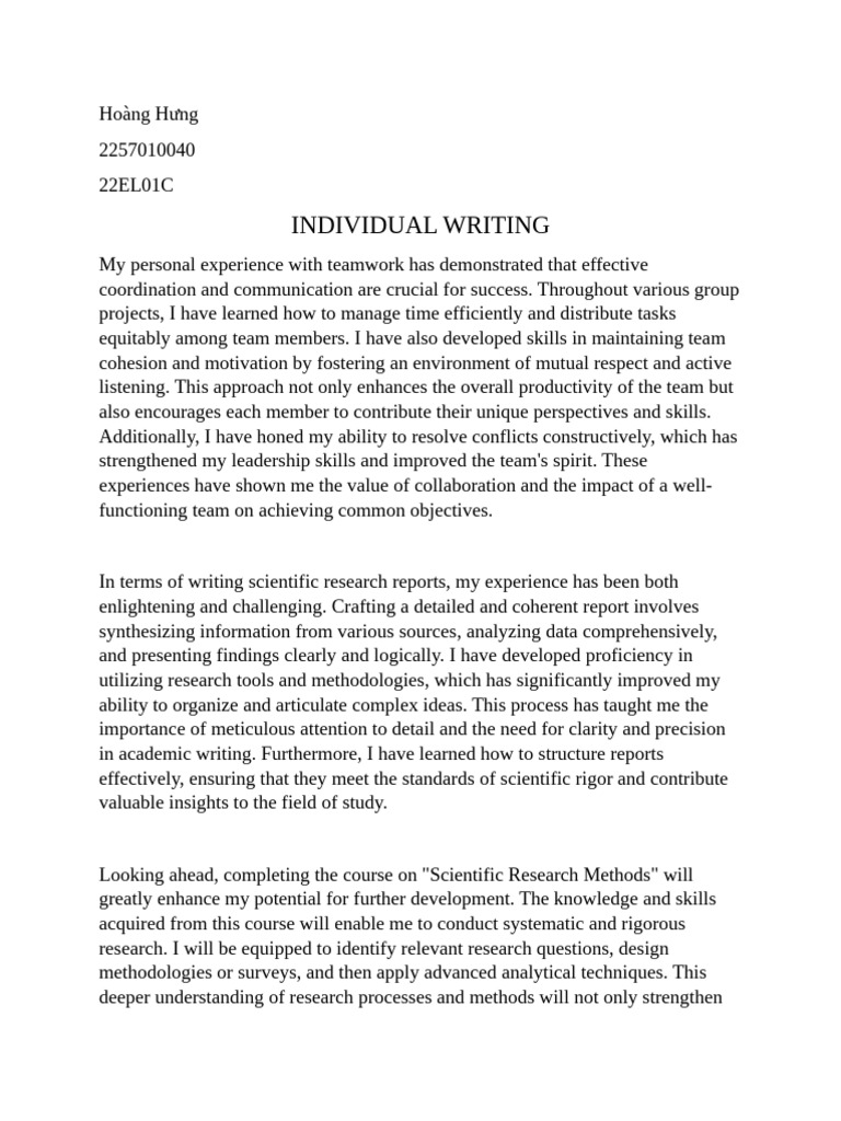 Individual Writing | PDF | Methodology | Learning
