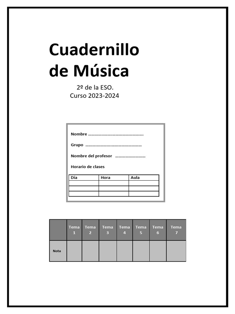 Cuadernillo de Música 2º ESO 2023-2024 | PDF | Clave | Sonido