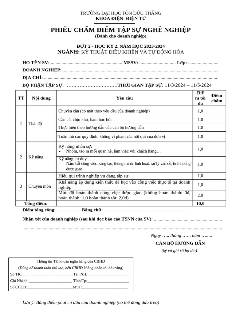 B. Phieu Cham Diem Cua DN | PDF