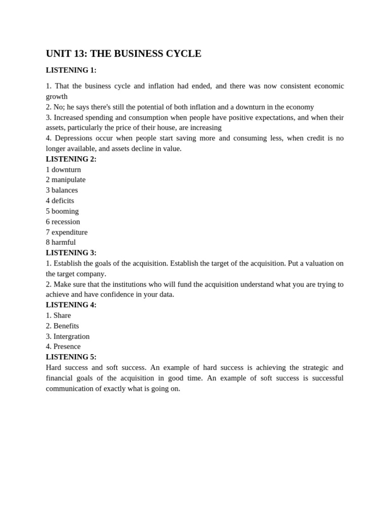 Unit 13: The Business Cycle: Listening 1 | PDF