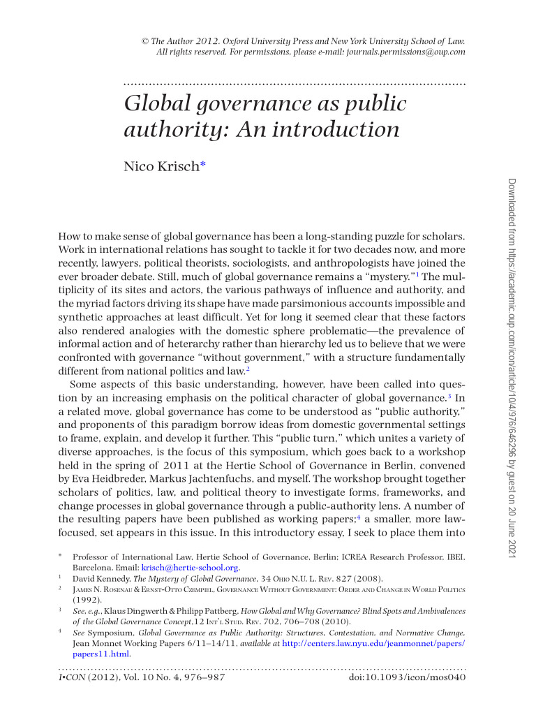 Krish - Global Governance As Public Authority | PDF | Governance | Global Governance