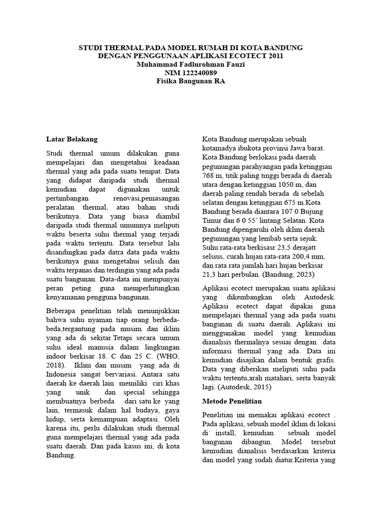 TUGAS2 FISBANG(FISIKA BANGUNAN) ITERA _Muhammad Fadlurohman Fauzi_RA_122240089 | PDF