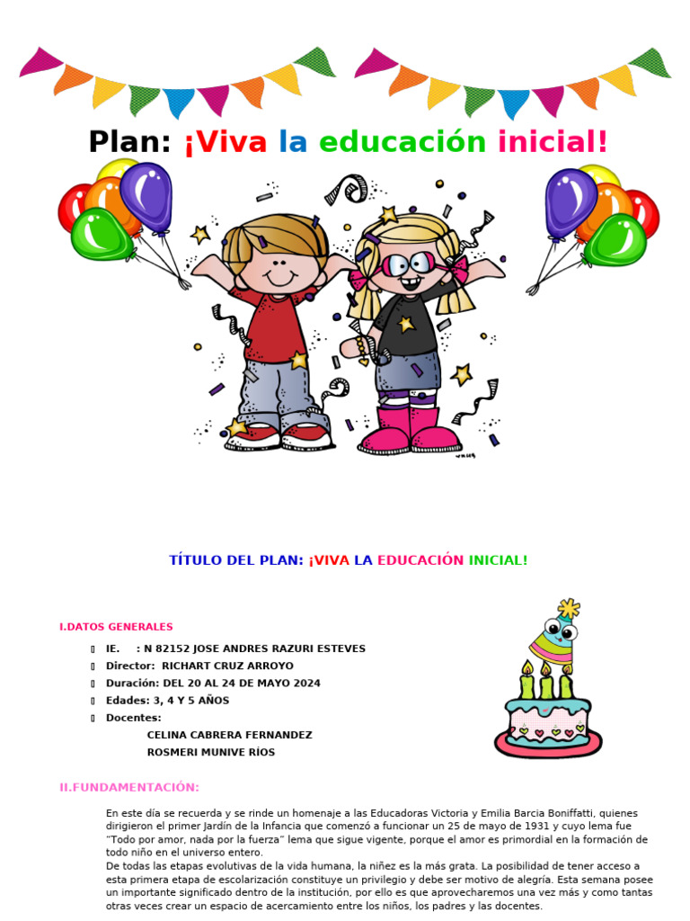 Plan de Semana Ed. Inicial 2024-1 | PDF | Educación de la primera infancia