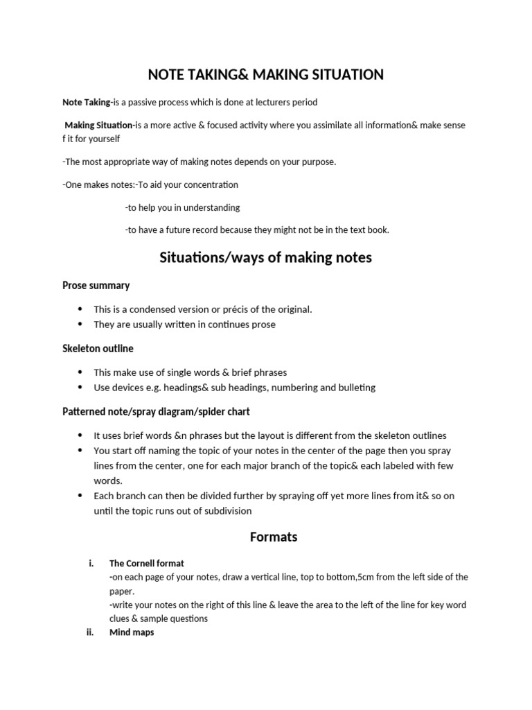 Note Taking and Making Situation | PDF
