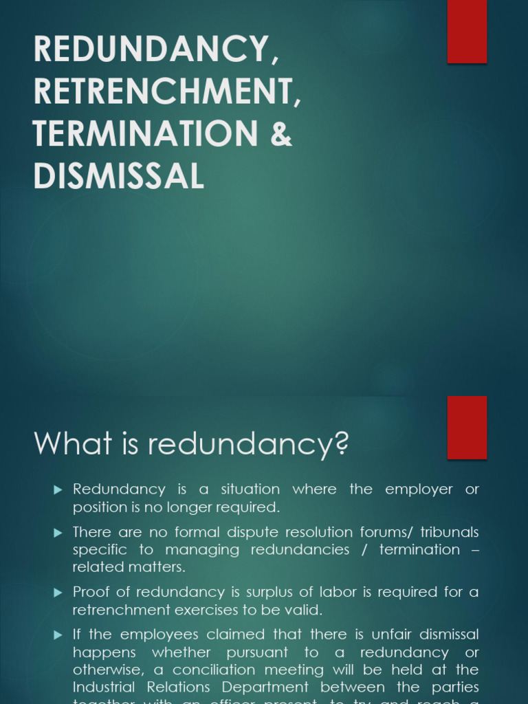 Redundancy Retrenchment Termination Dismissal Ir Group 3 8aug2020 | PDF | Employment | Layoff