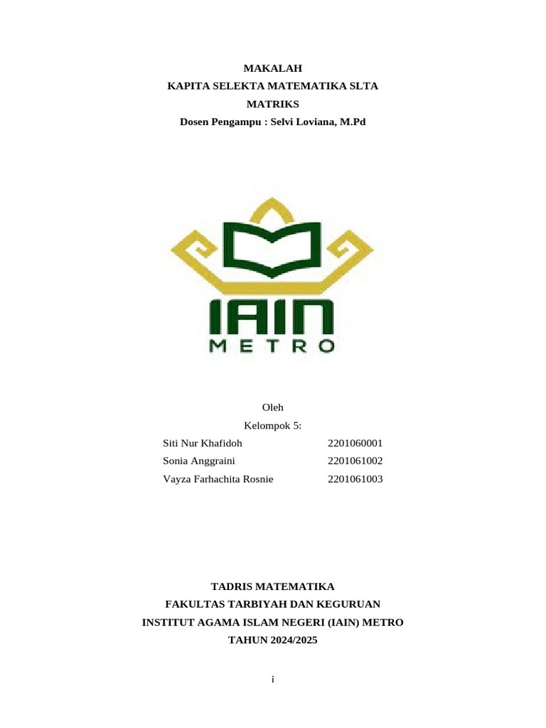 Matriks Makalah K.5 | PDF