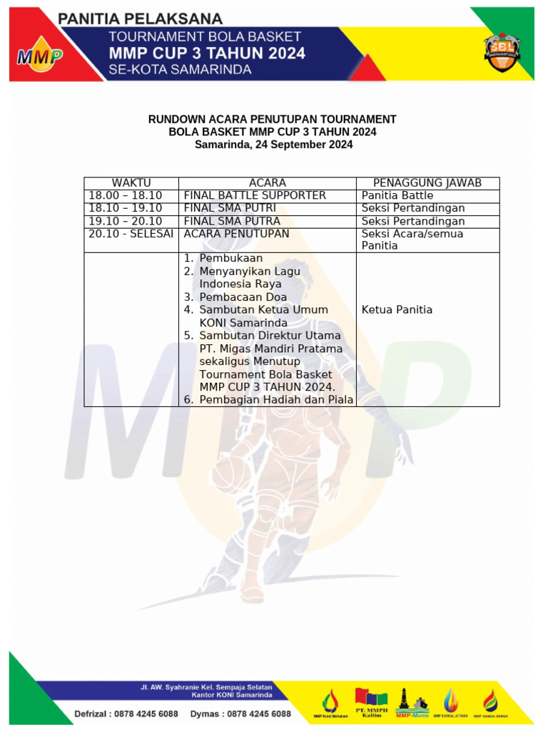 Rundown Penutupan MMP Cup 2024 | PDF