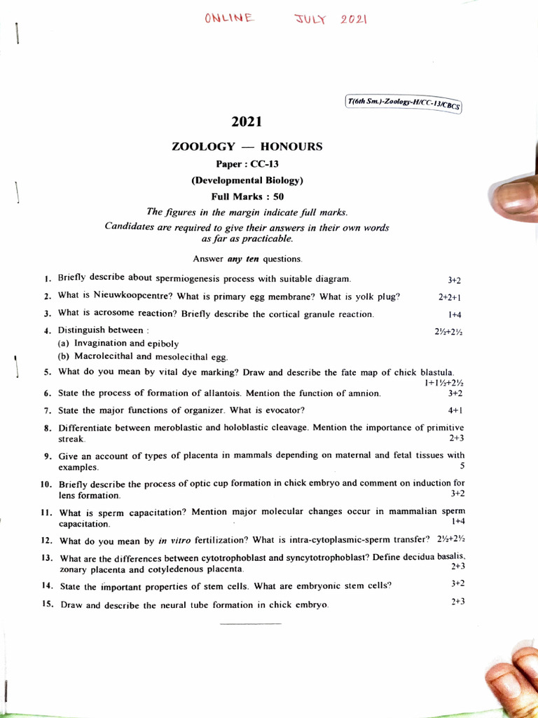 University Questions... 2021 | PDF | Reproduction | Life Sciences