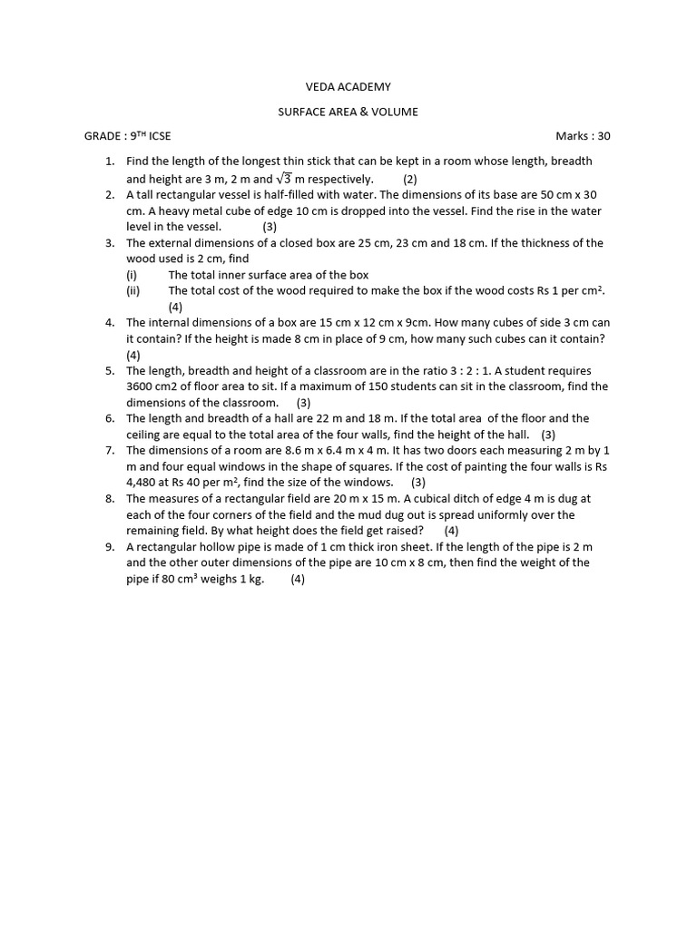 Surface Area and Volume Test | PDF