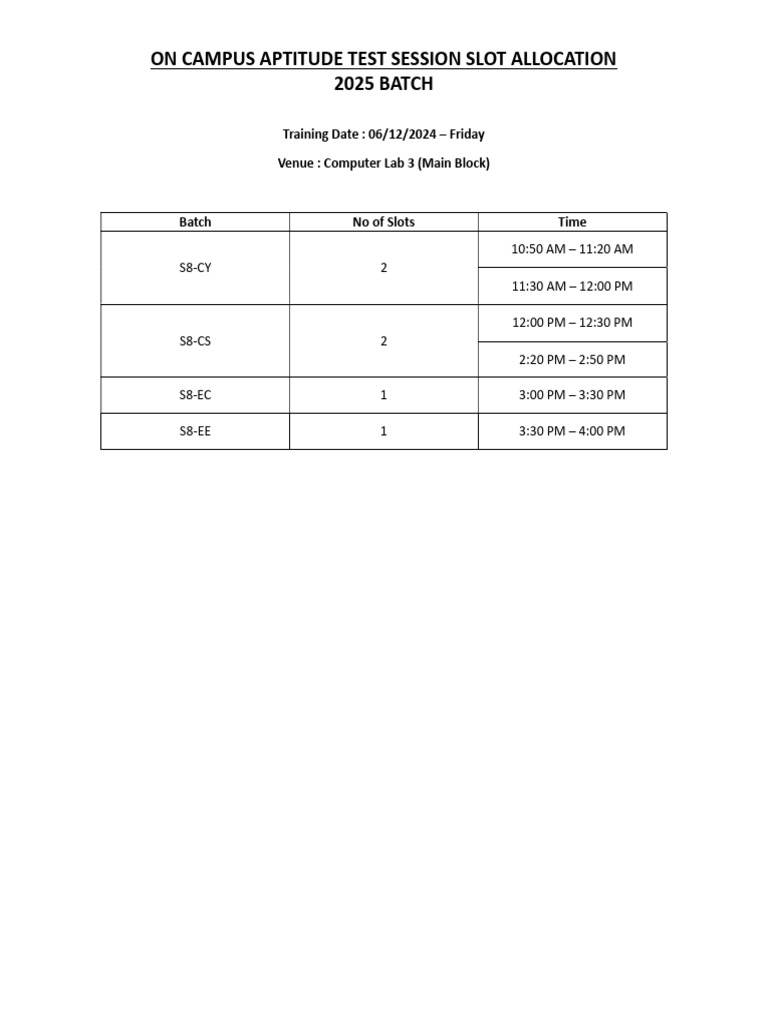Aptitude Test Slot | PDF