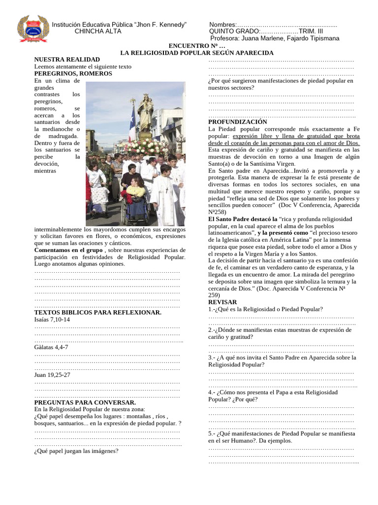 Religiosidad Popular: Fe y Devoción | PDF | Santo | María, madre de Jesús