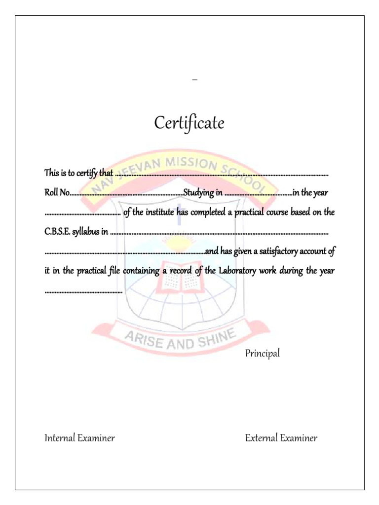 CBSE Practical Course Completion Certificate | PDF