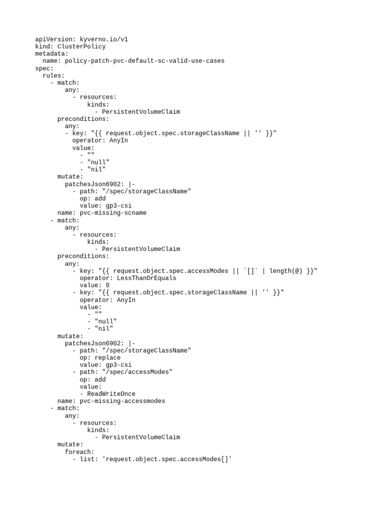 Enforce Default SC Policy Kyverno - Yml | PDF