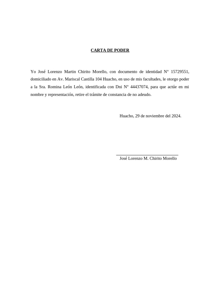 Plantilla Editable de Carta de Poder Simple | PDF
