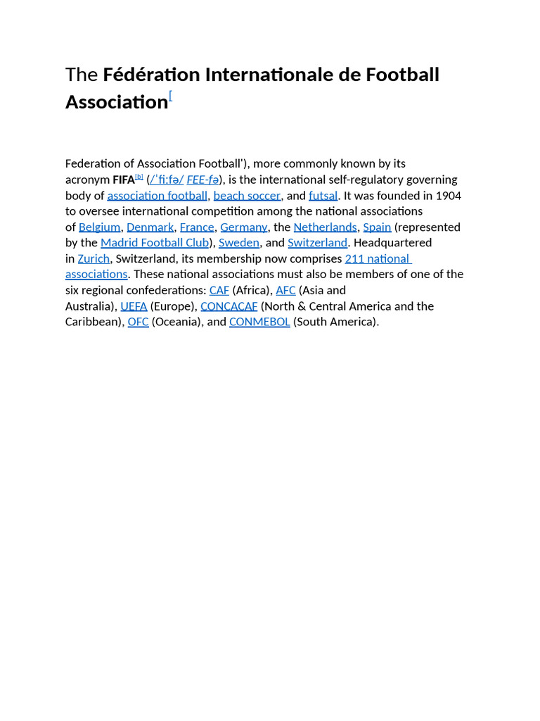 Overview of FIFA and Its Structure | PDF