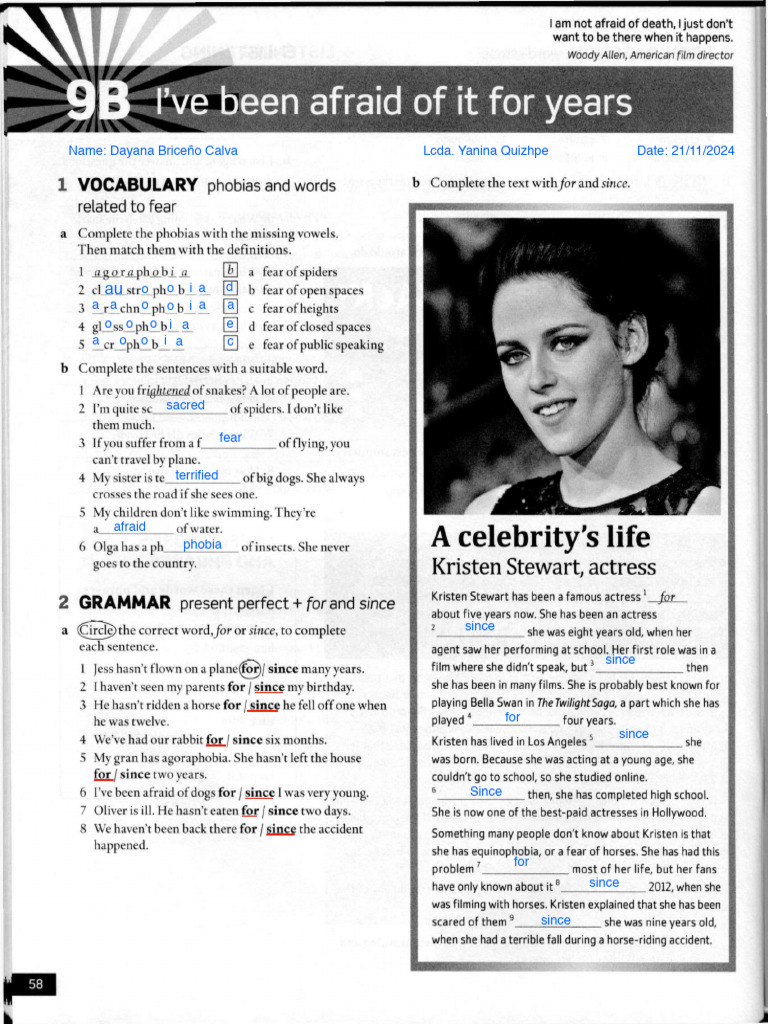 Classroom Activity - Unit 2 - For and Since | PDF | Anxiety | Fear