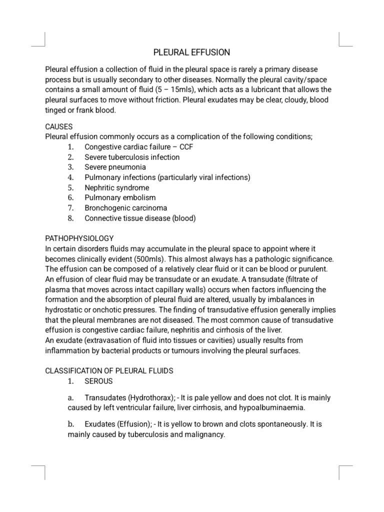 Pleural Effusion | PDF | Diseases And Disorders | Clinical Medicine
