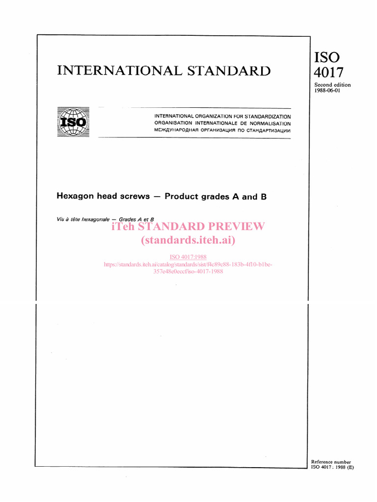 Iso 4017 1988 | PDF | Screw | International Organization For ...