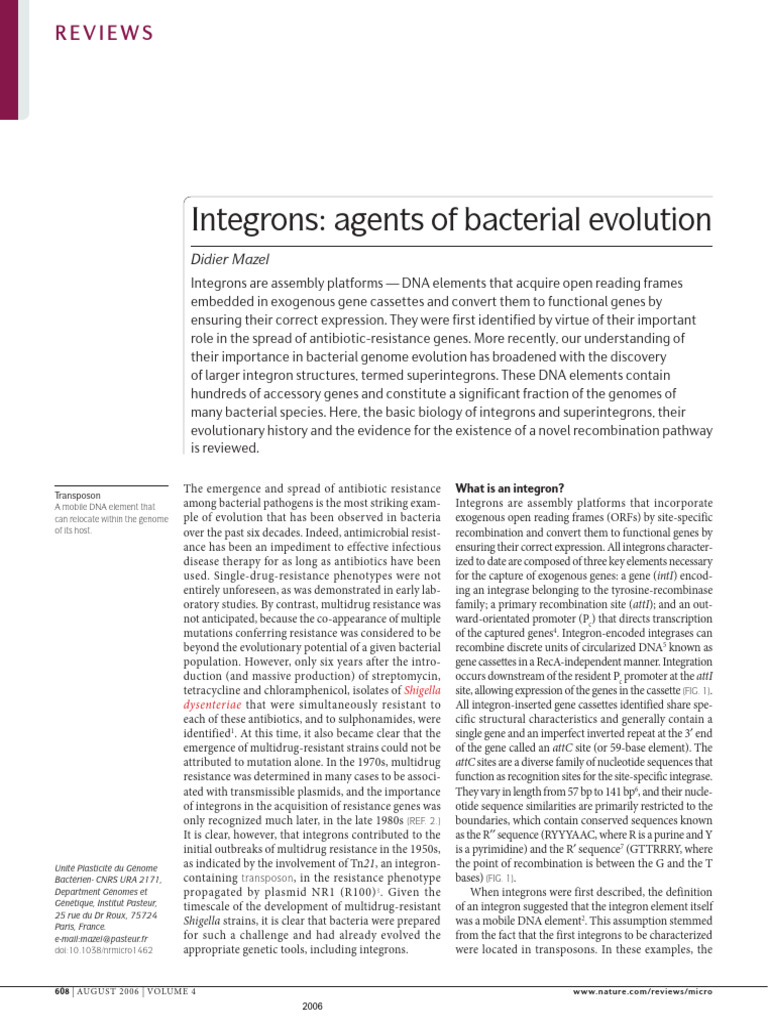 Integrons: Agents of Bacterial Evolution | PDF | Gene | Life Sciences