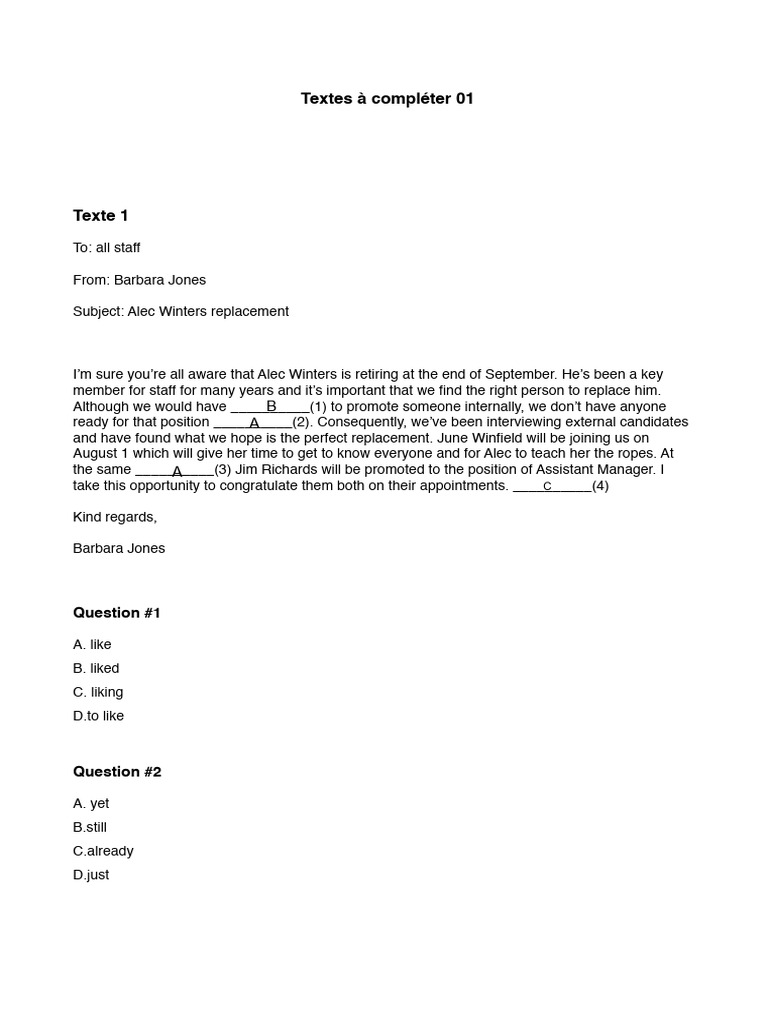 Textes À Compléter 01 | PDF
