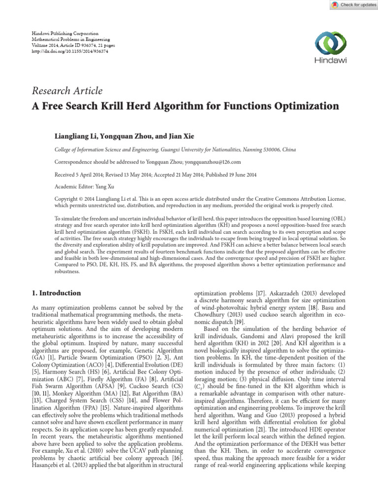 Mathematical Problems in Engineering - 2014 - Li - A Free Search Krill Herd Algorithm For ...