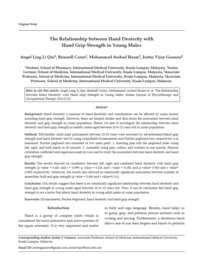 The Relationship Between Hand Dexterity With Hand | PDF | Statistics