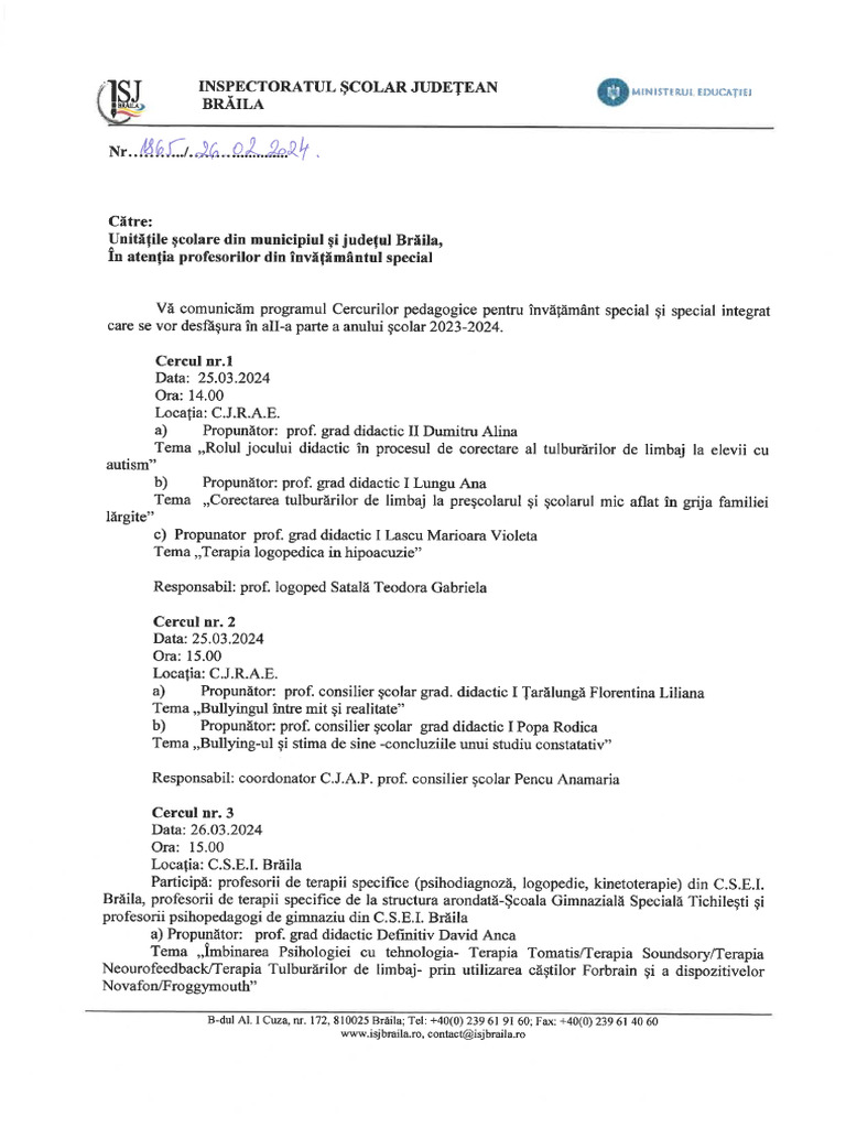 Program Cercuri Pedagogice_inv.sp | PDF