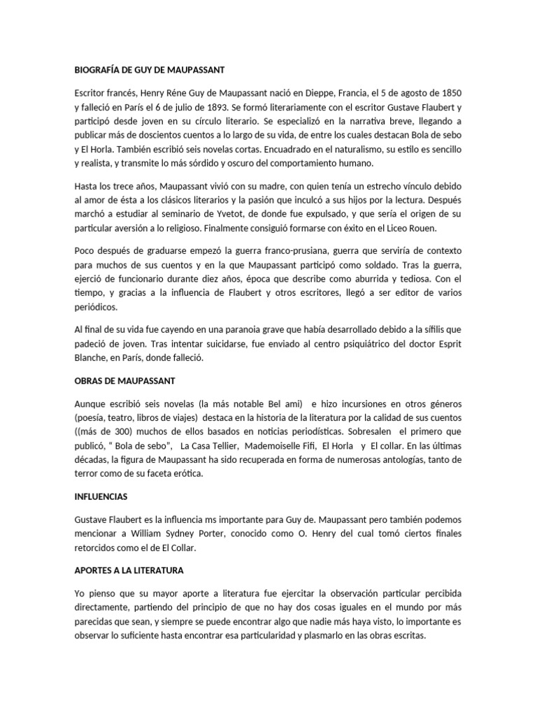 Biografía de Guy de Maupassant | PDF | Guy De Maupassant