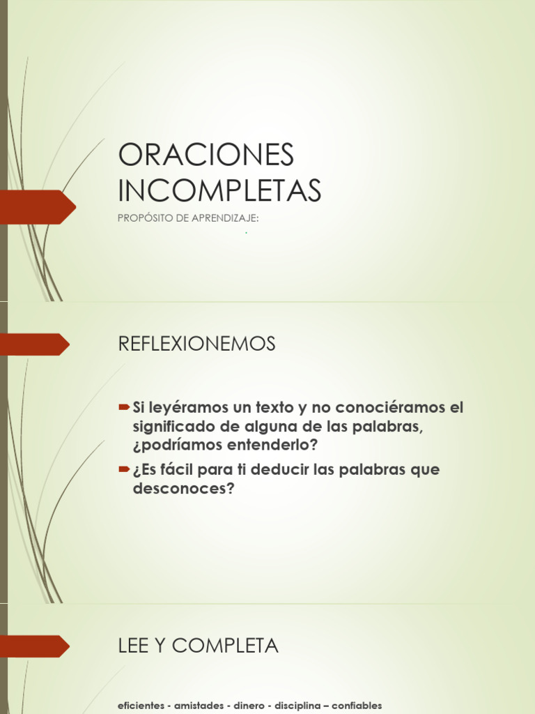 Sesión Oraciones Incompletas Taller | PDF