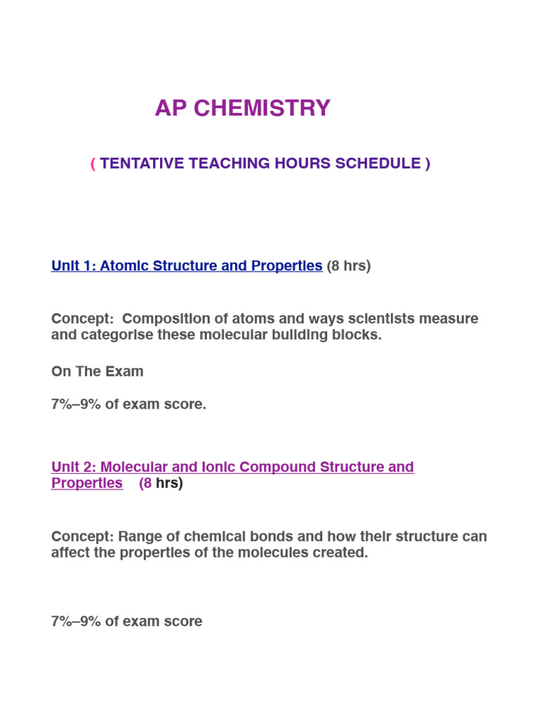 AP CHEMISTRY SCHEDULE | PDF