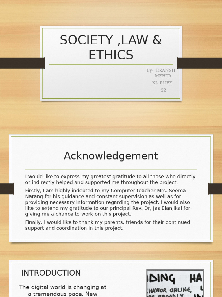 Scoiety Laws and Ethics - Ekansh Mehta Xi | PDF | Copyright ...