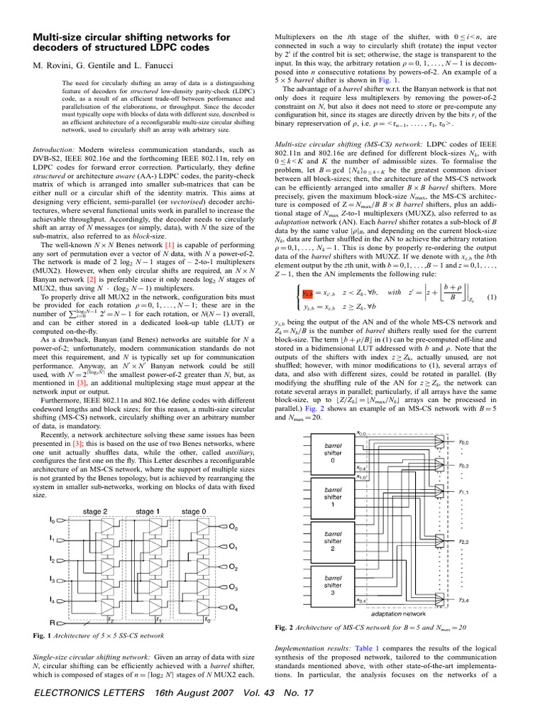 Multi Size Circular Shifting Networks For Decoders Of Structured Ldpc Codes Pdf Ieee 80211
