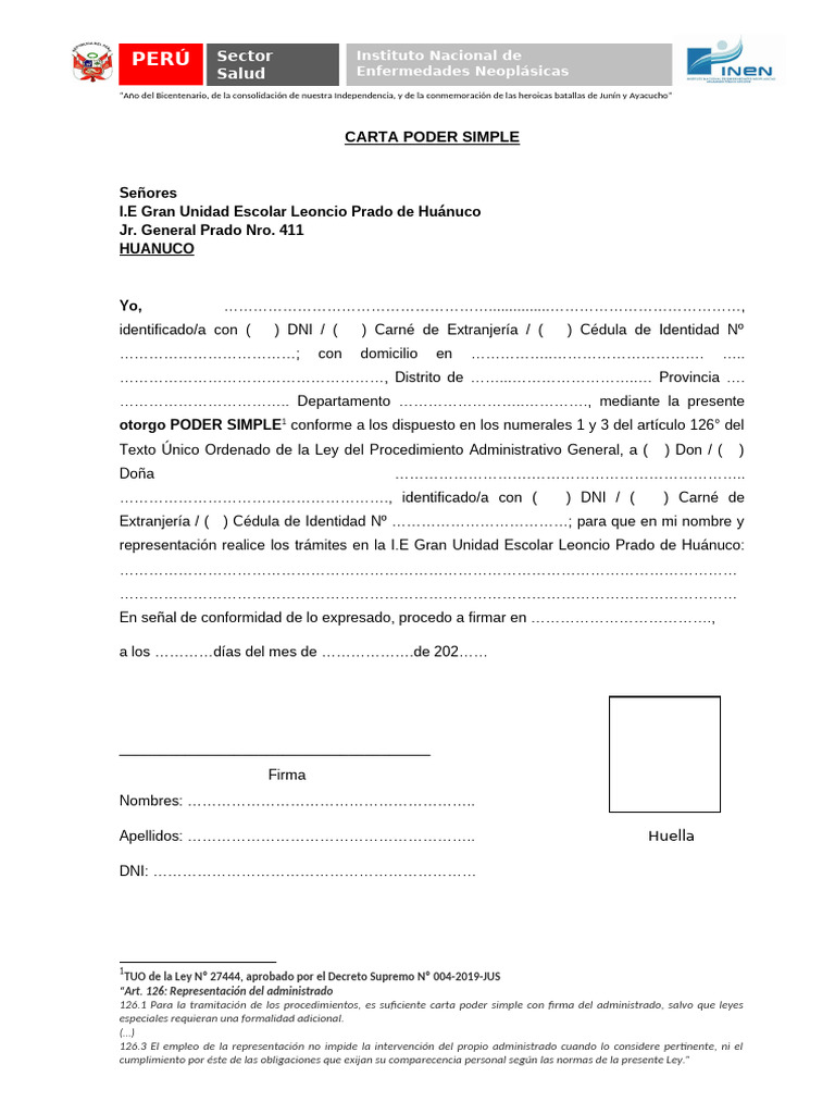 Carta Poder Simple para Trámites Administrativos | PDF | Documento de ...
