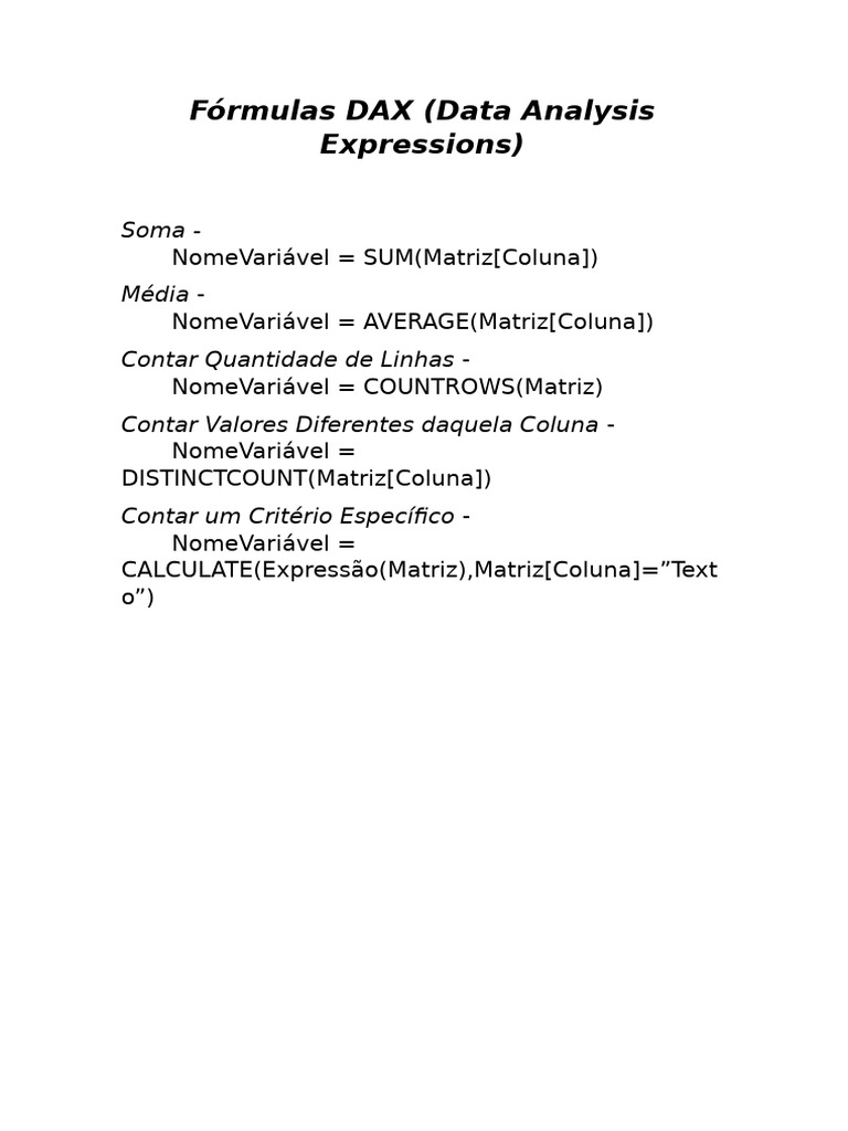 Fórmulas DAX | PDF